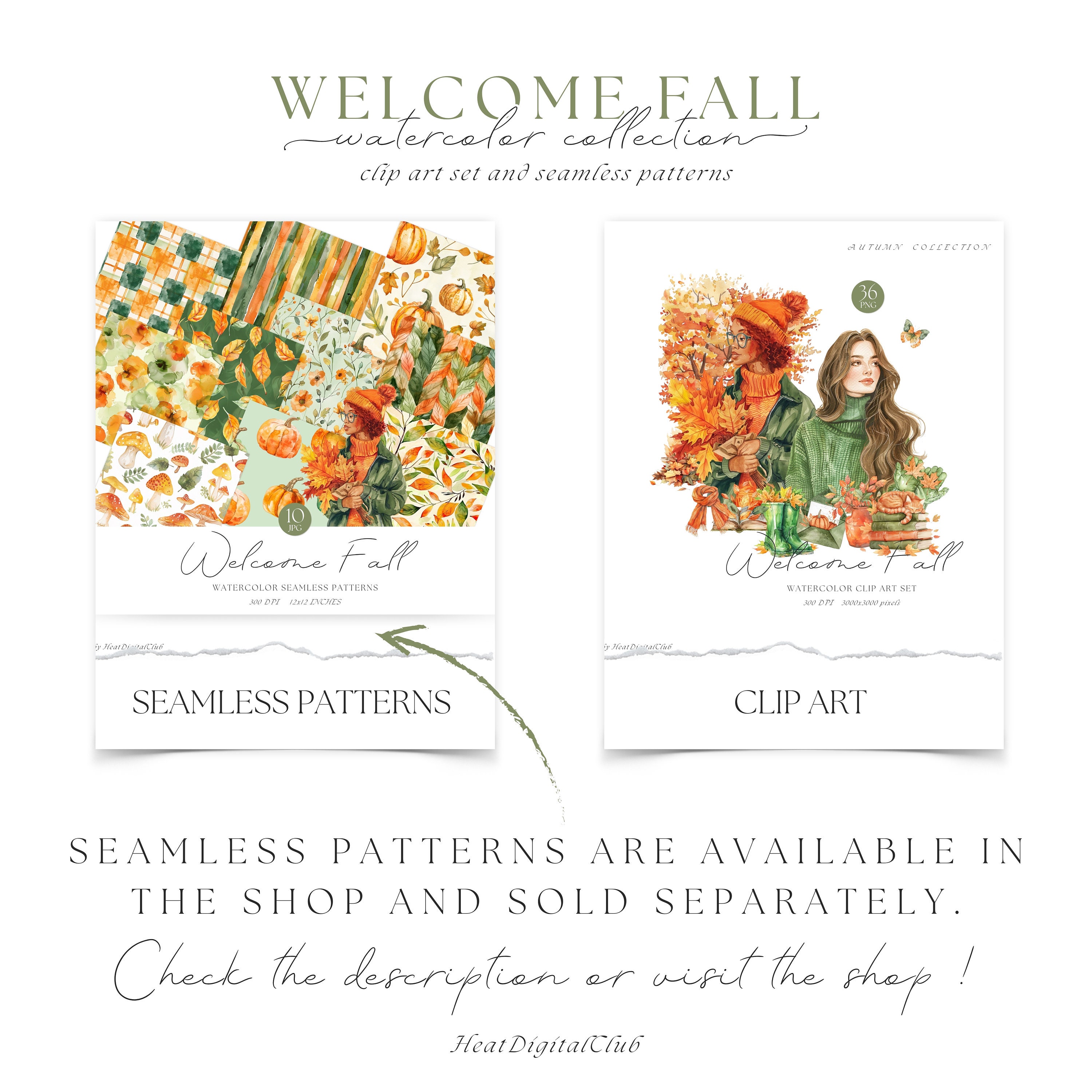 Watercolor Welcome Fall Clipart Bundle, Autumn Clipart PNG, Cozy Fall ...