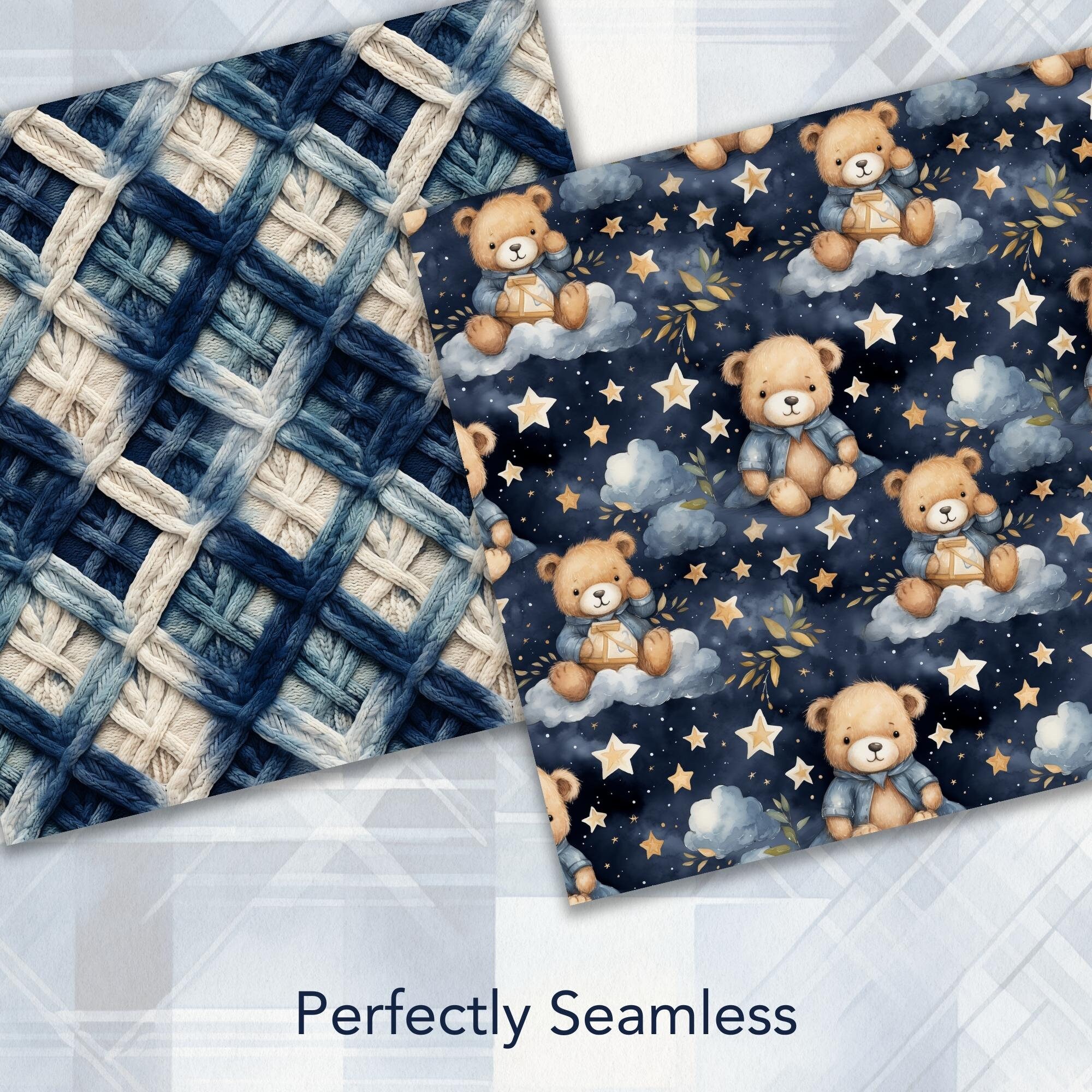 10 Seamless Watercolor Dreamy Night Patterns, Starry Sky, Teddy Bear ...
