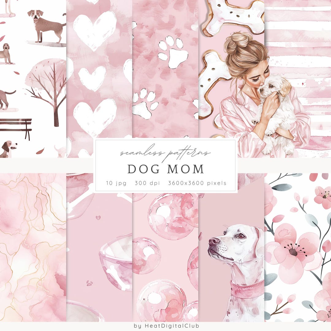 Watercolor Dog Mom Seamless Patterns, Cute Puppy Pattern JPEG, Dogs ...
