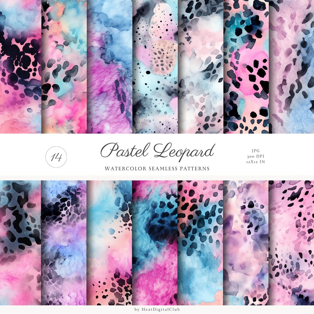 Seamless Watercolor Pastel Leopard Patterns, Animal Print JPEG, Digital ...