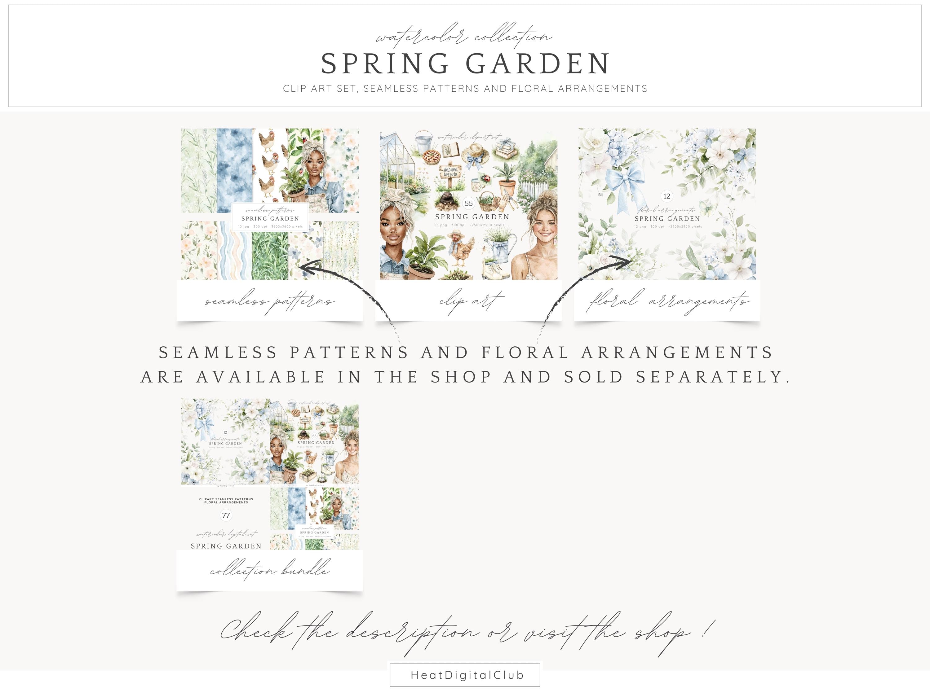 Watercolor Spring Garden Clipart, Cottage Spring Summer Garden, Cozy ...
