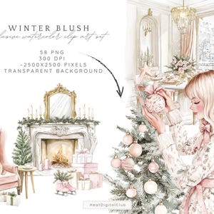 Watercolor Winter Blush Clipart, Cozy Winter Clip Art Bundle, Holidays ...