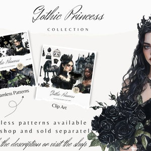 Watercolor Gothic Princess Clipart Bundle, Gothic Girl, Goth Dark ...