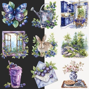Watercolor Blueberry Garden Clipart Bundle, Berries Clip Art, Summer ...
