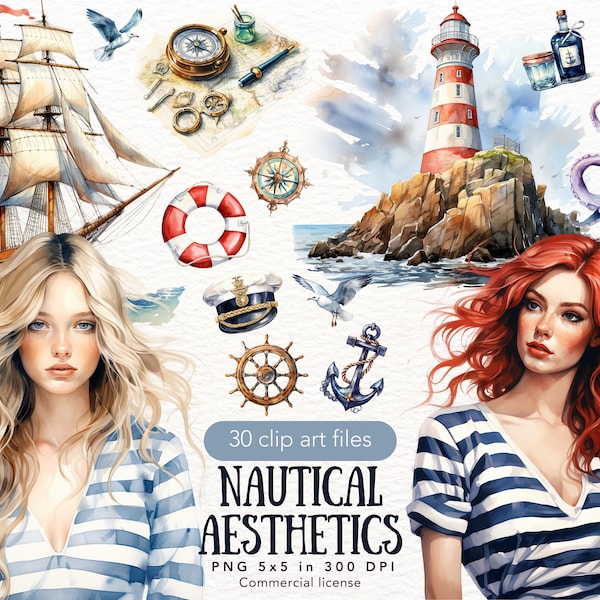 Watercolor Navy Blue Nautical Clipart - Etsy