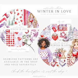 Watercolor Winter in Love Clipart, Cozy Romantic Winter Clip Art Bundle ...