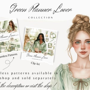 Watercolor Green Planner Lover Clipart, Planner Clip Art, Planner Girl ...