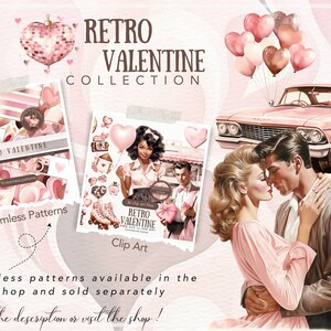 Watercolor Retro Valentine Clipart Bundle, Valentines Day Clip Art PNG ...
