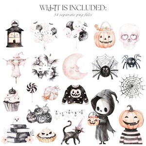 Watercolor Cute Halloween Clipart Bundle, Pastel Spooky Clip Art ...