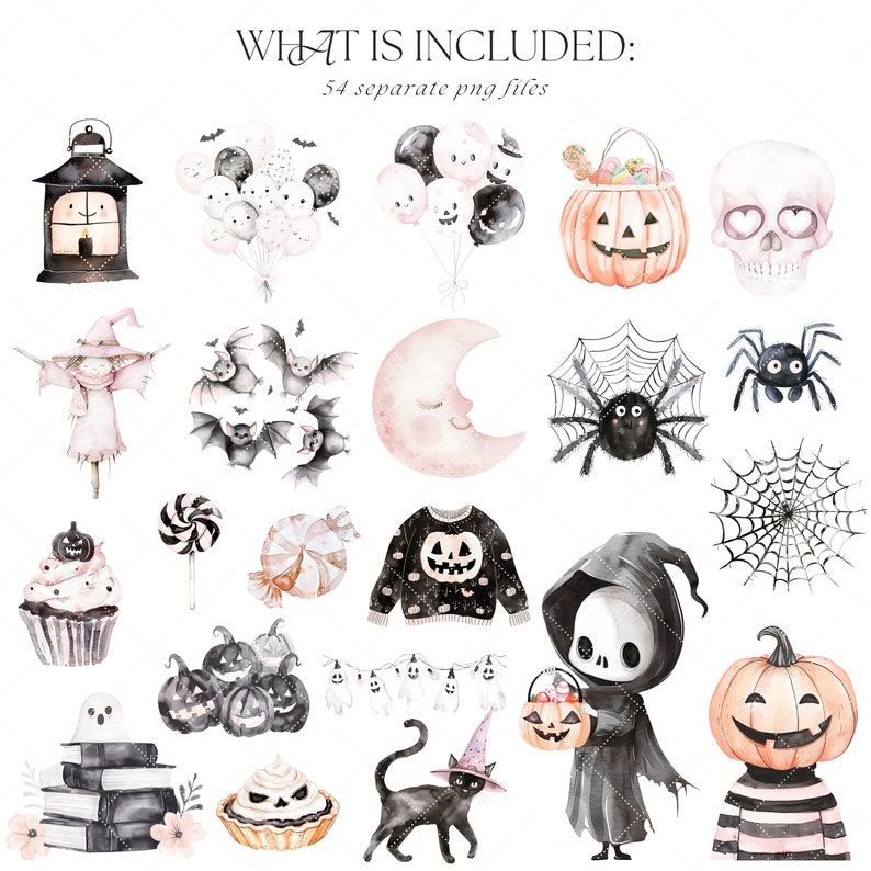 Watercolor Cute Halloween Clipart Bundle, Pastel Spooky Clip Art ...
