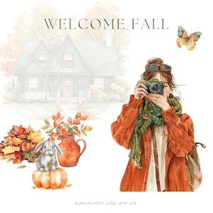 Watercolor Welcome Fall Clipart Bundle, Autumn Clipart PNG, Cozy Fall ...