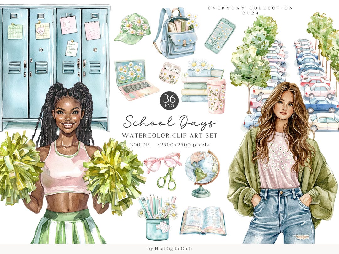 Watercolor School Days Clipart, Back to School Planner Clip Art ...