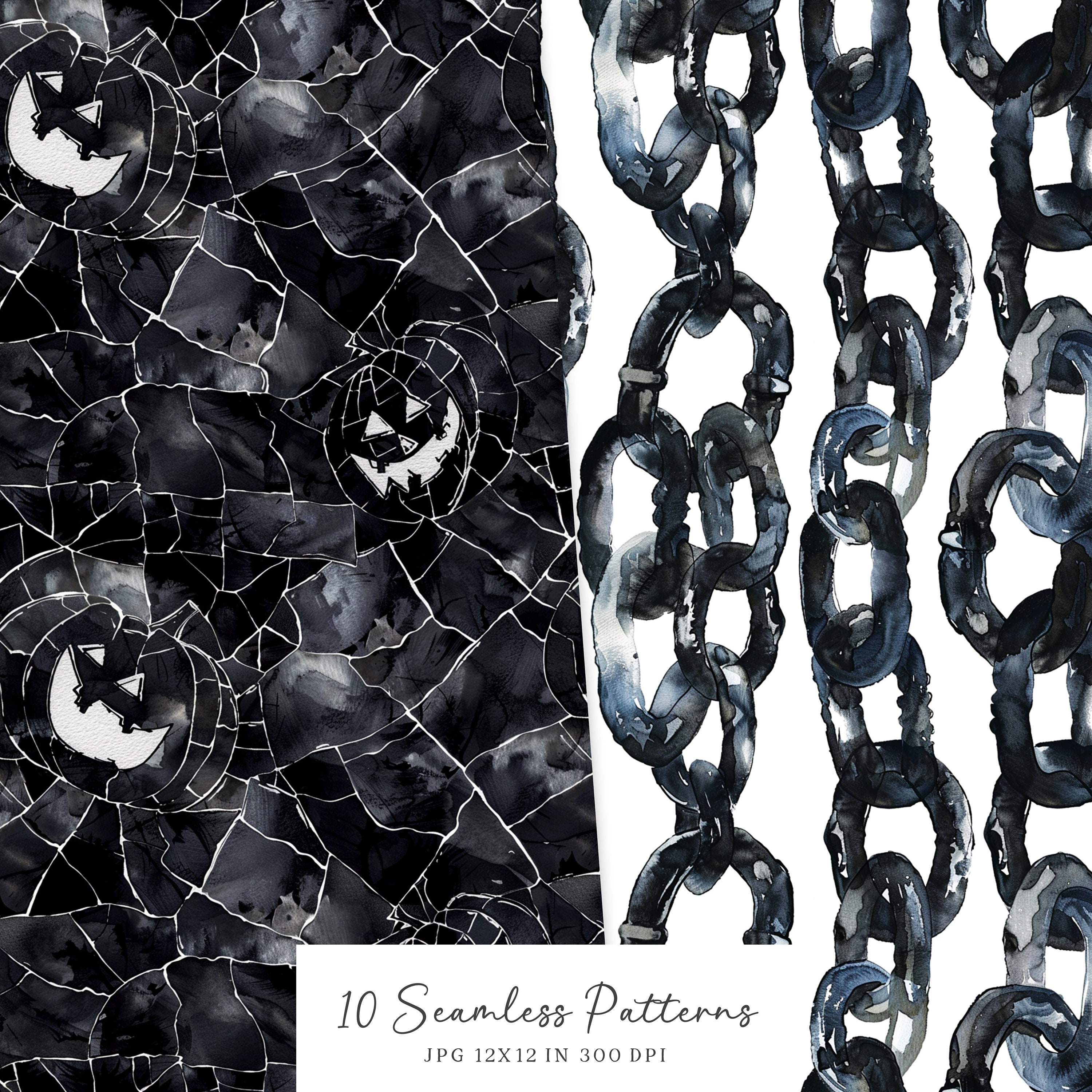 Watercolor Haunted Mansion Seamless Patterns, Creepy Halloween Pattern ...