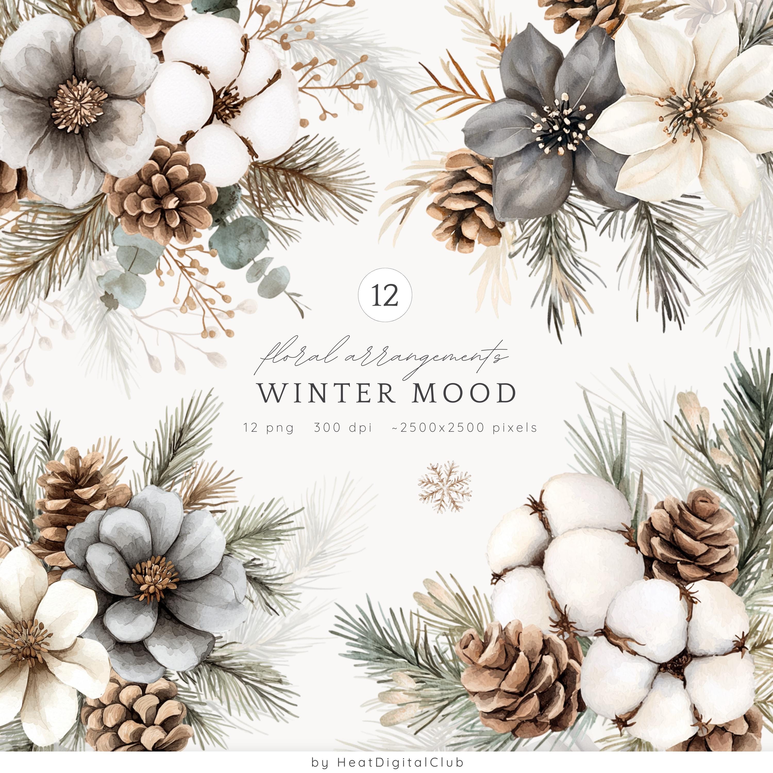 Watercolor Winter Mood Clipart, Cozy Winter Clip Art Bundle, Rustic ...