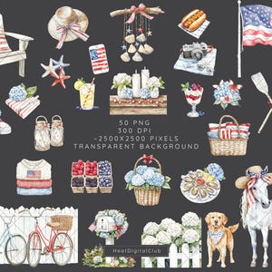 Watercolor Hello July Clip Art, Independence Day Clip Art, 4th of July ...