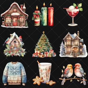 Watercolor Christmas PNG Clipart Bundle Images, Vintage Christmas ...