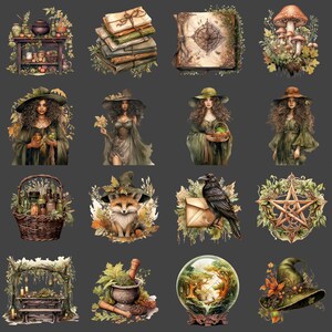 Watercolor Forest Witch Clipart Bundle, Magic Witch Clip Art PNG ...