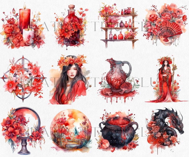 72 Witchy Items Watercolor Clipart, Witch Clip Art Png, Magic Clip Art ...