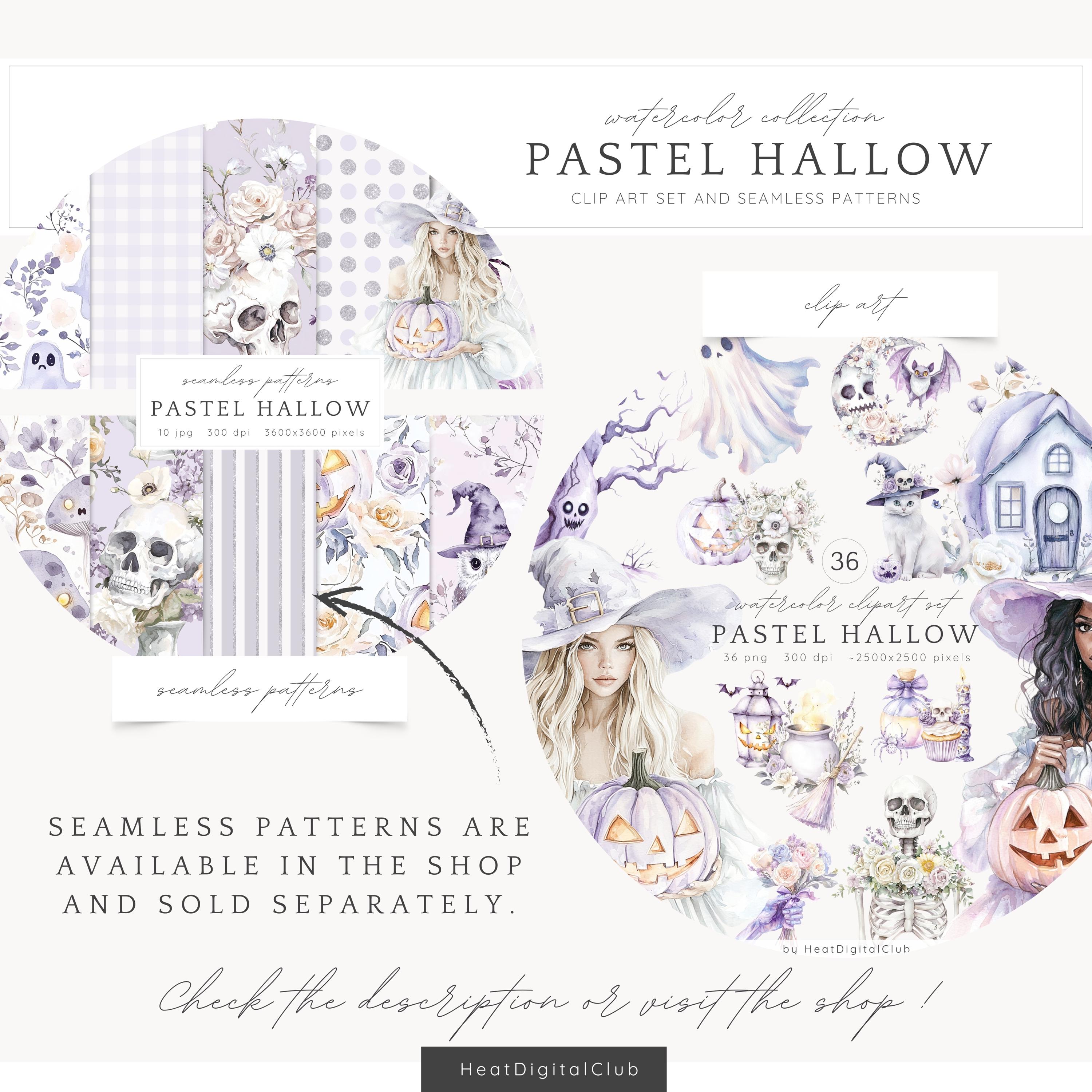 Watercolor Pastel Halloween Clipart, Floral Spooky Halloween Clip Art ...