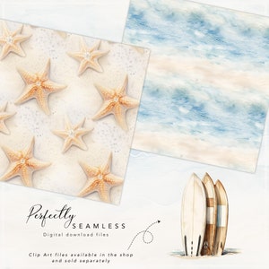 Watercolor Ocean Lover Seamless Patterns, Beach Pattern JPEG, Neutral ...