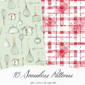 Watercolor Baking Party Seamless Patterns, Bakery Pattern JPEG ...