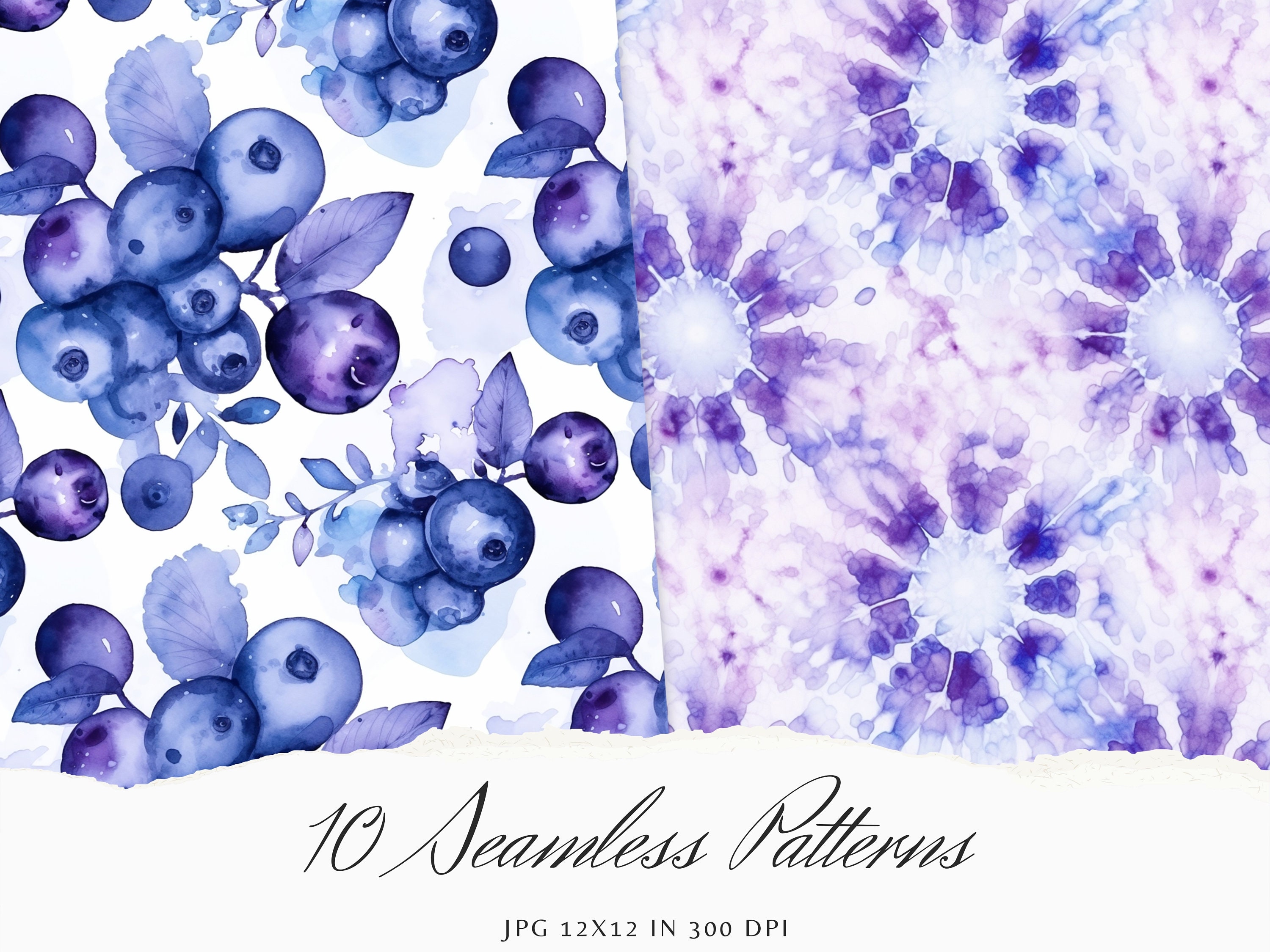 Watercolor Blueberry Garden Seamless Patterns,berries Pattern JPEG ...