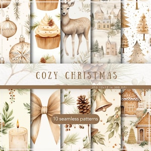 10 Seamless Watercolor Christmas Patterns, Xmas JPEG, Holiday Digital ...