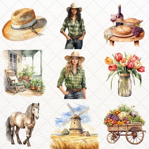 Watercolor Farm Life Clipart Bundle, Farmhouse Clip Art, Farm Animals ...