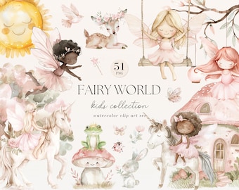 Watercolor Fairy Clipart, Pink Fairy PNG, Fairy Garden, Mushroom ...