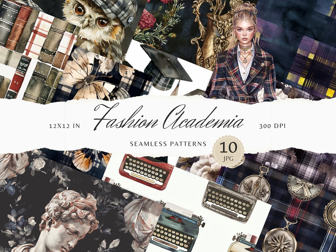 Watercolor Fashion Academia Seamless Patterns, Pattern JPEG, Floral ...