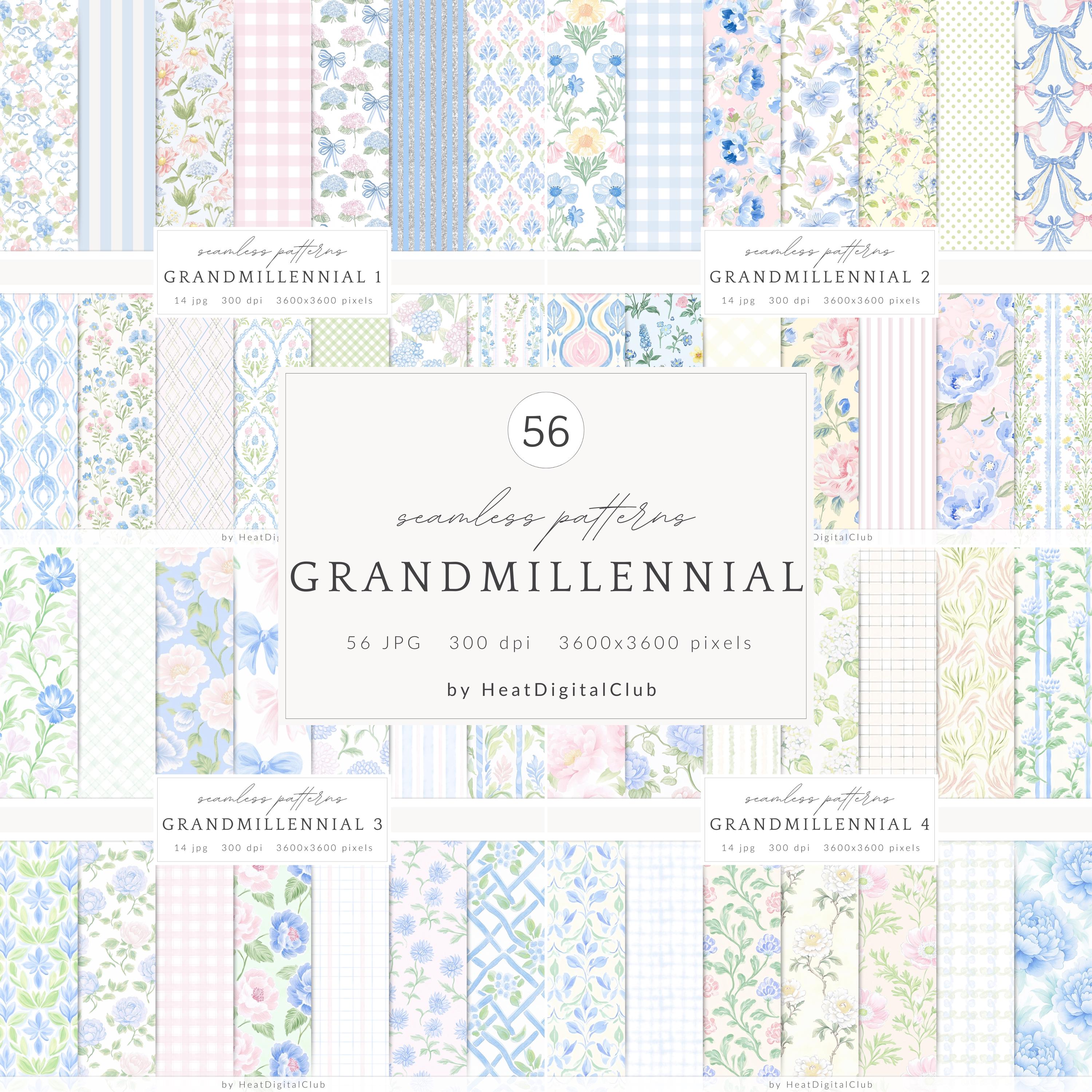 Watercolor Grandmillennial Seamless Patterns, Pastel Floral JPEG ...