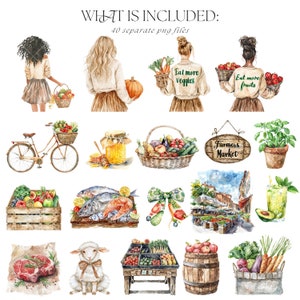 Watercolor Farmers Market Clipart, Fresh Vegetable Clipart, Veggie Clip ...
