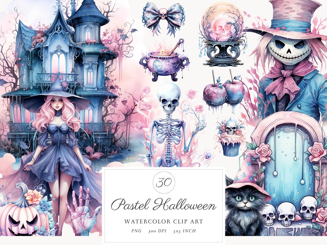 Watercolor Pastel Halloween Clip Art Bundle, Cute Pastelloween Clipart ...