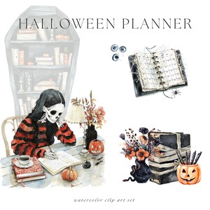 Watercolor Halloween Planner Clipart, Spooky Planner Clip Art, Planner ...