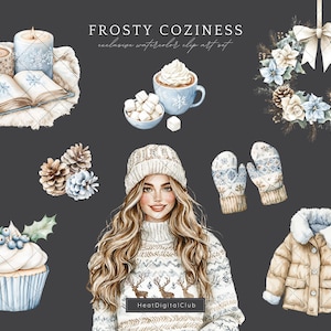 Watercolor Frosty Coziness Clipart, Cozy Winter Clip Art Bundle ...