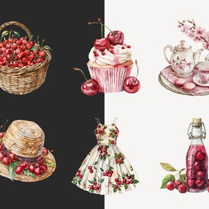 Watercolor Cherry Garden Clipart Bundle, Berries Clip Art, Summer ...