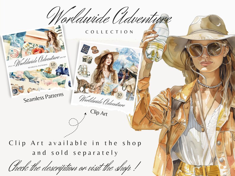 Watercolor Worldwide Adventure Seamless Patterns, Traveller Pattern ...