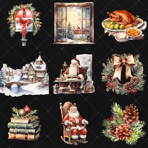 Watercolor Christmas PNG Clipart Bundle Images, Vintage Christmas ...