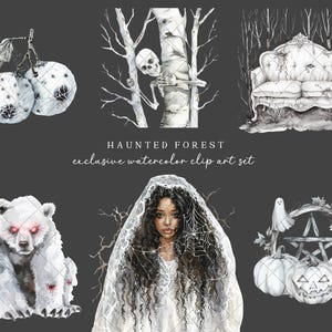Watercolor Haunted Forest Clipart, Halloween Dark Woodland Fantasy PNG ...