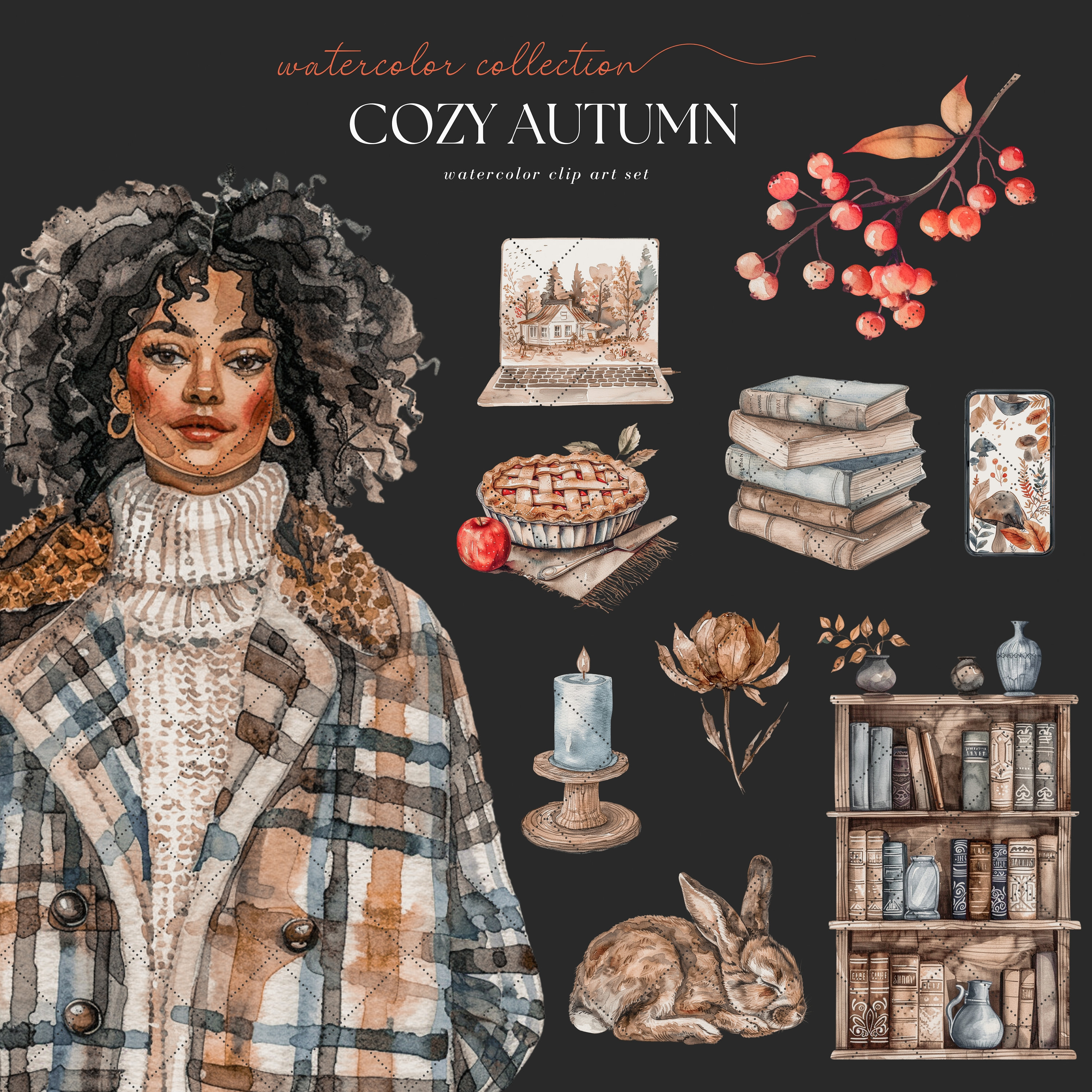 Watercolor Cozy Autumn Clipart Bundle, Fall Clipart PNG, Neutral Cozy ...