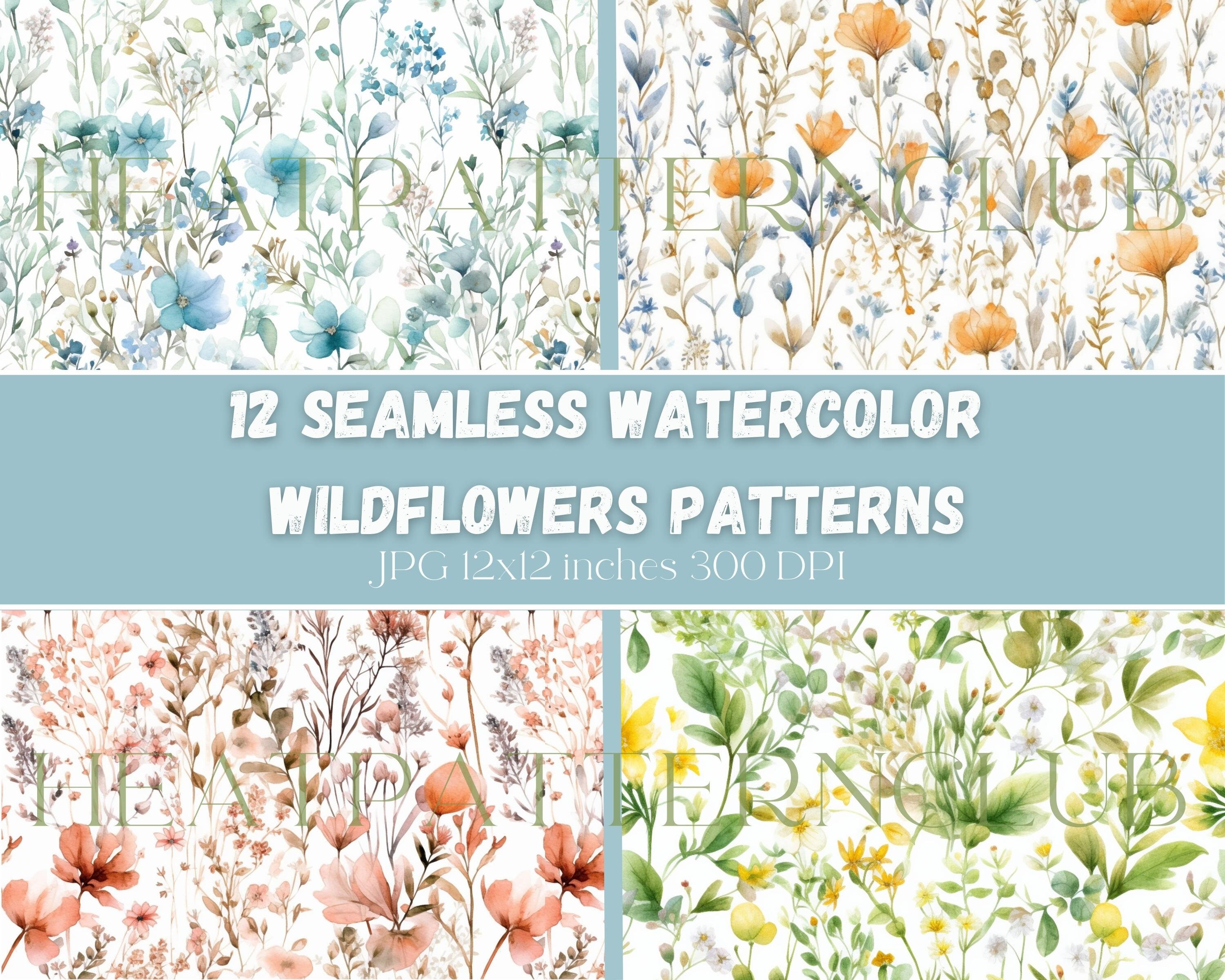 12 Seamless Watercolor Wildflowers Patterns JPEG Digital - Etsy