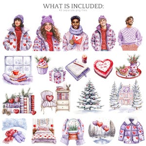 Watercolor Winter in Love Clipart, Cozy Romantic Winter Clip Art Bundle ...