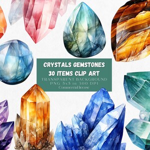 Watercolor Crystals Gemstones Clip Art Crystals and Minerals - Etsy