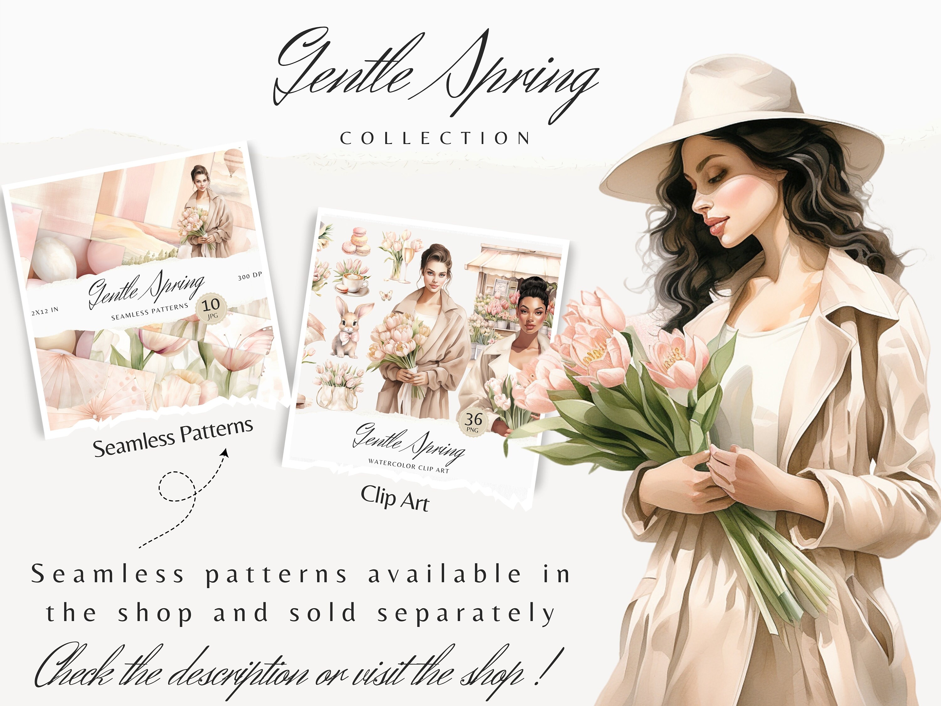 Watercolor Gentle Spring Clipart, Cozy Spring Clip Art, Tulips Graphics ...