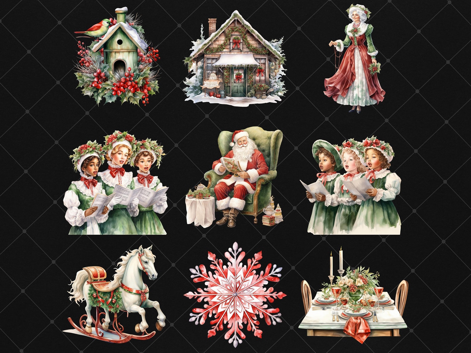 Watercolor Christmas PNG Clipart Bundle Images, Classic Christmas ...