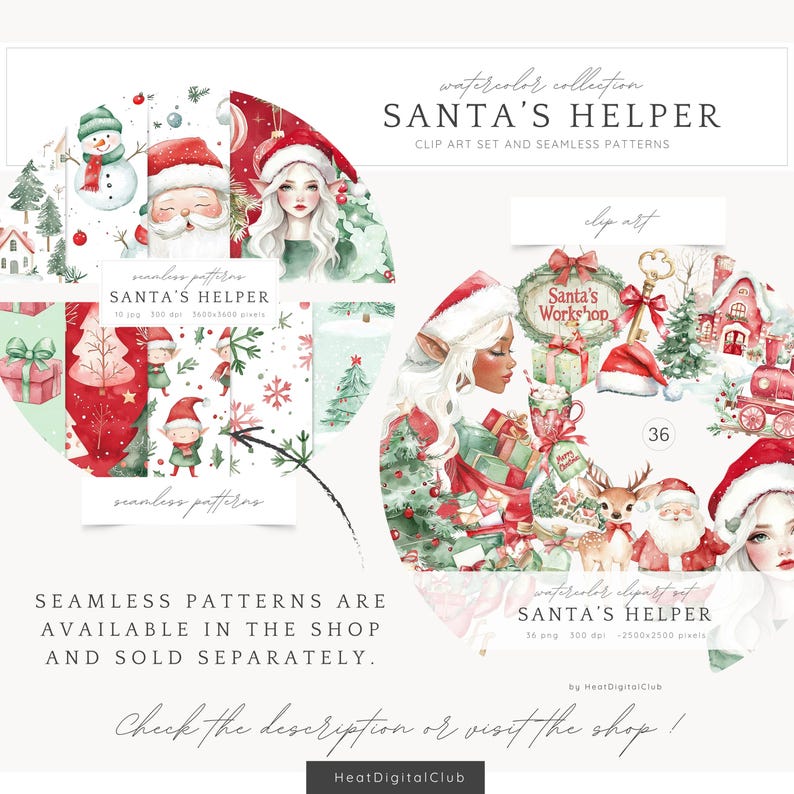 Watercolor Santa's Helper Clipart, Winter Christmas Clip Art, Santa ...