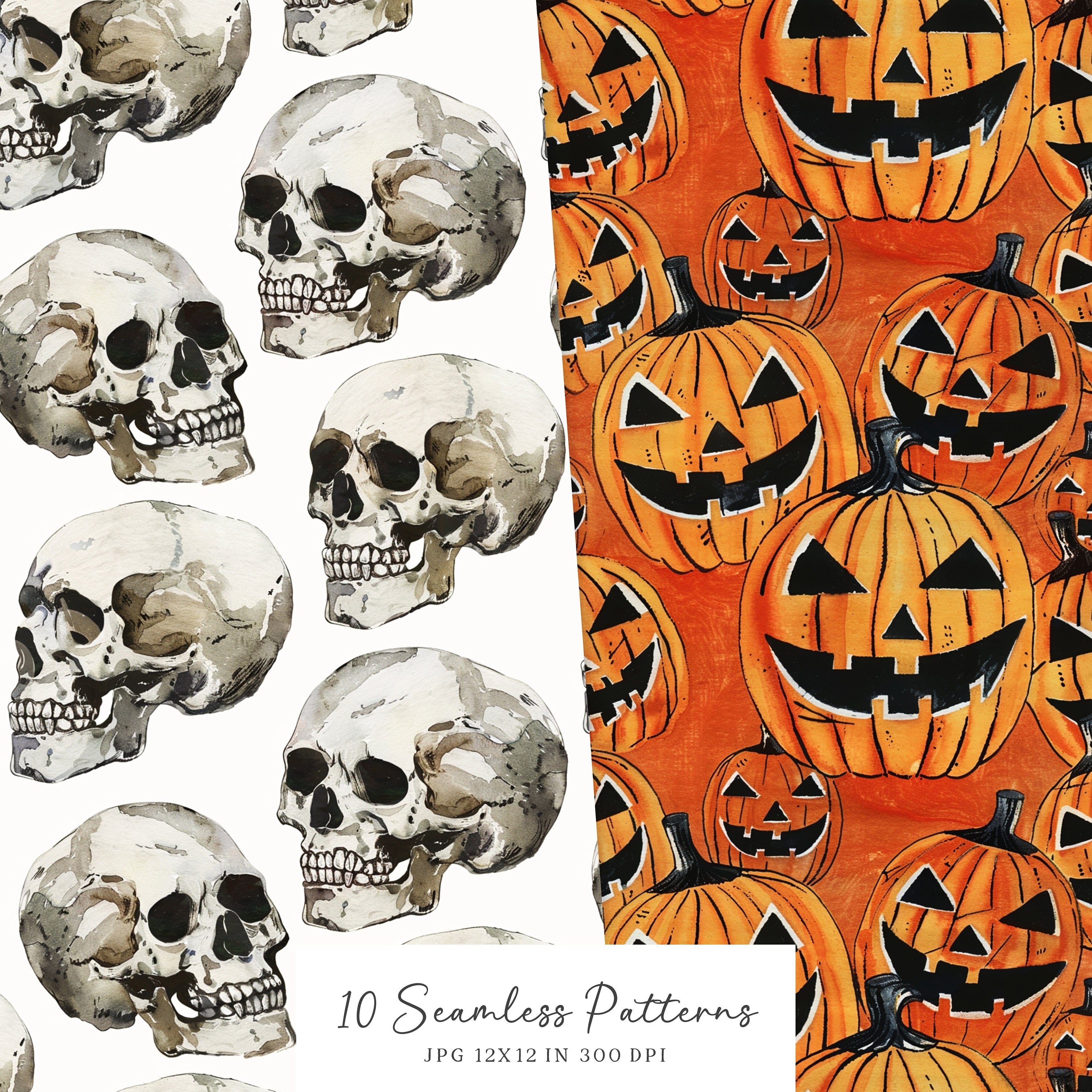 Watercolor Vintage Halloween Seamless Patterns, Classic Spooky Pattern ...