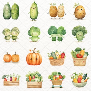 Watercolor Cute Veggies Clipart Bundle, Funny Vegetables Clip Art, Kids ...