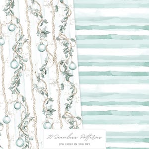 Watercolor Coastal Holidays Seamless Patterns, Ocean JPEG, Christmas ...