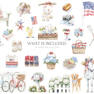 Watercolor Hello July Clip Art, Independence Day Clip Art, 4th of July ...